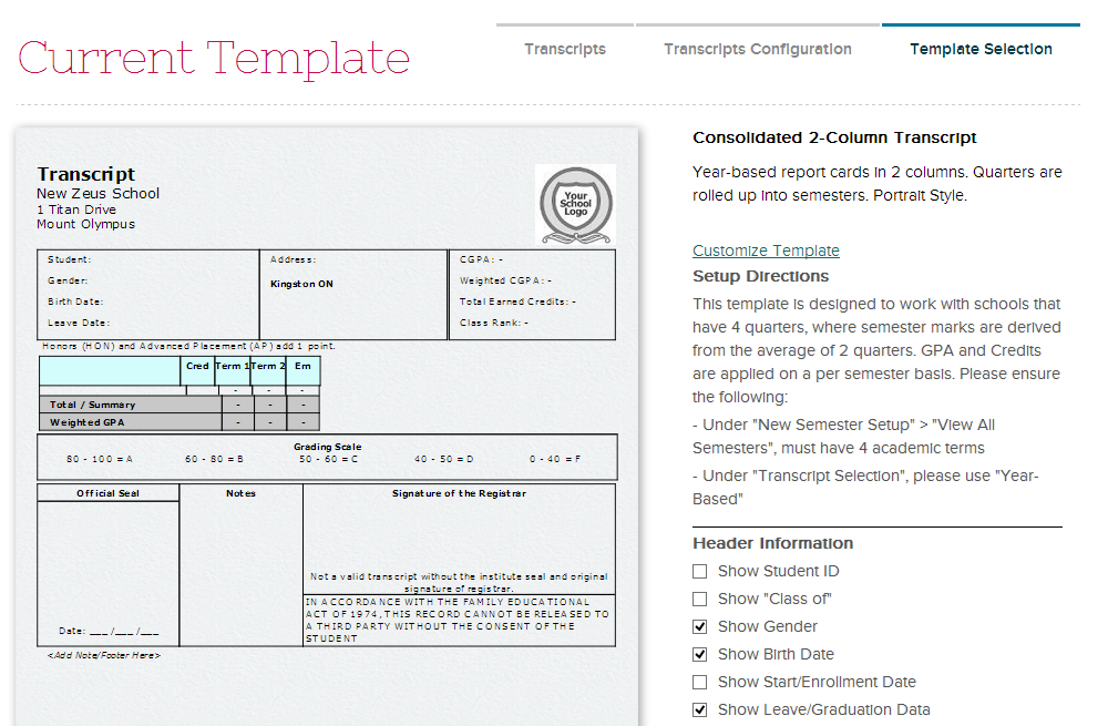 New 2-Semester Transcript (with 4 Quarters) - QuickSchools Blog