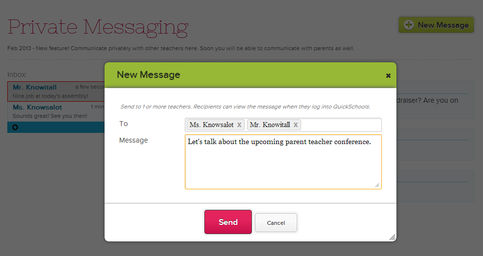 New Private Messaging between Teachers - QuickSchools Blog