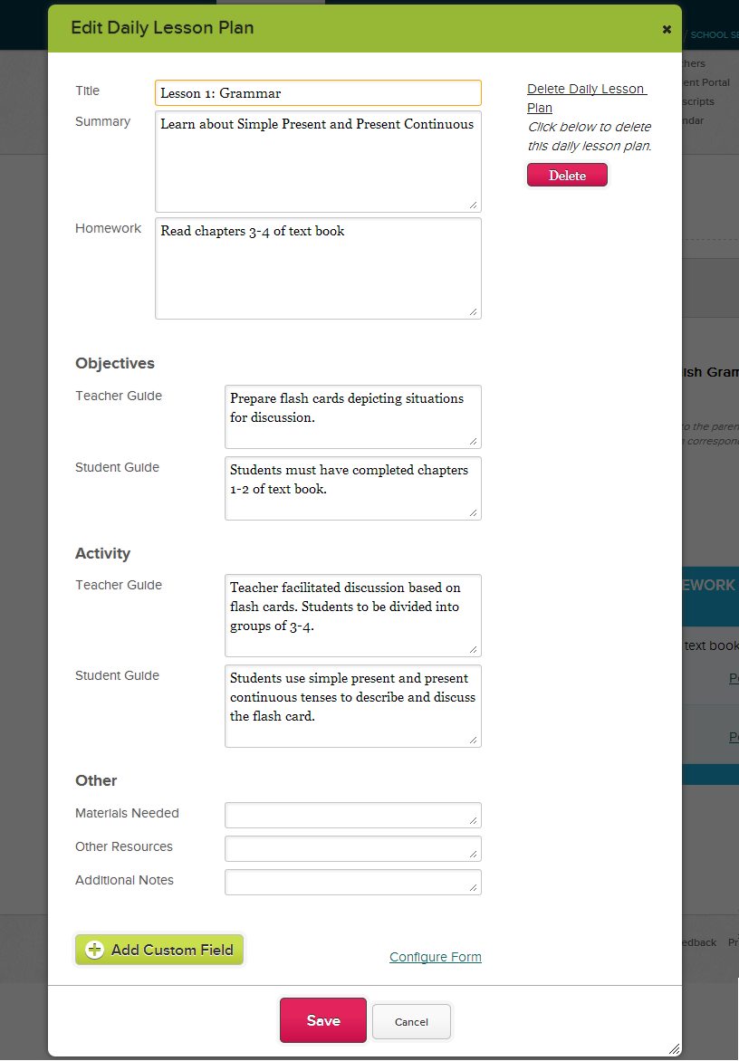 Custom Fields for Lesson Plans - QuickSchools Blog